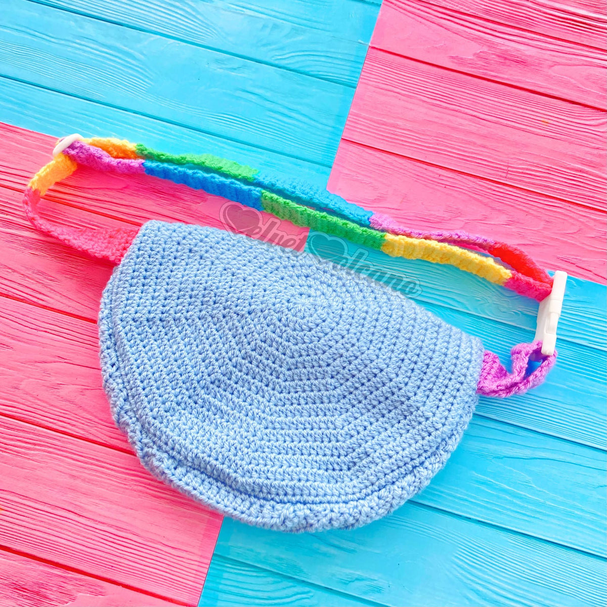 Pastel Rainbow Cloud Bum Bag - Crochet Kawaii Baby Blue Waist Bag ...
